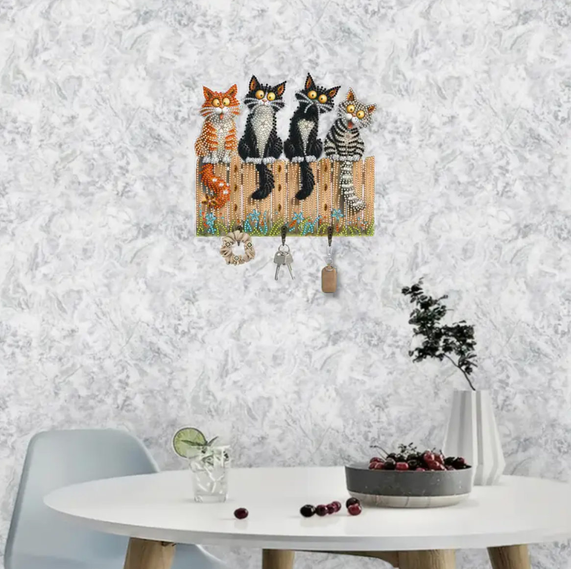 Diamant Painting Sleutelhouder - Katten op het Hek (Morgen in huis ...